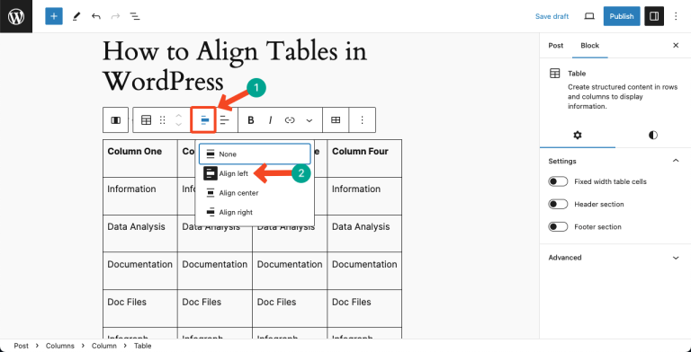 How to Align Tables in WordPress (Left, Center, or Right)