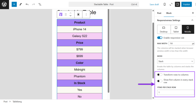 How to Create Stackable Tables in WordPress
