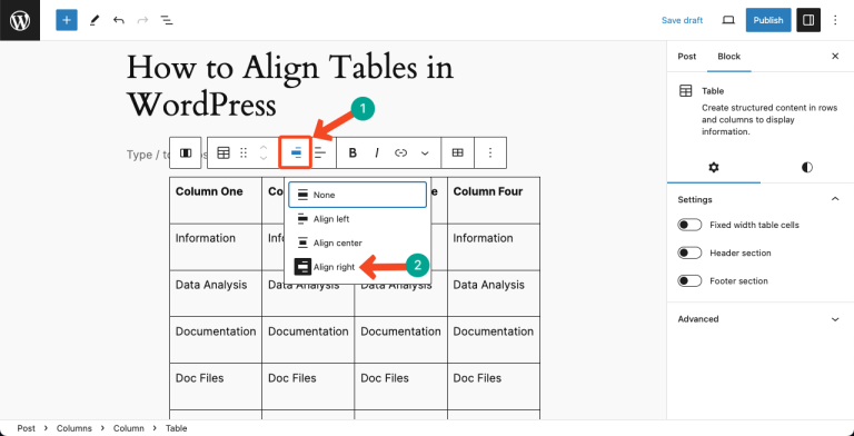 How to Align Tables in WordPress (Left, Center, or Right)