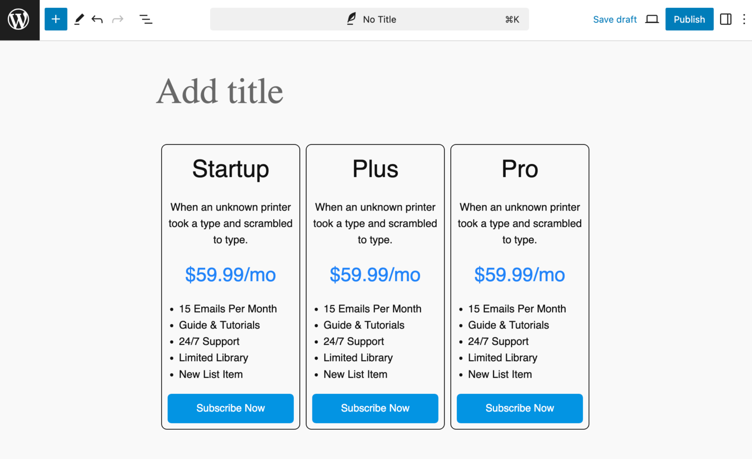 How to Create a Pricing Table in WordPress Block Editor