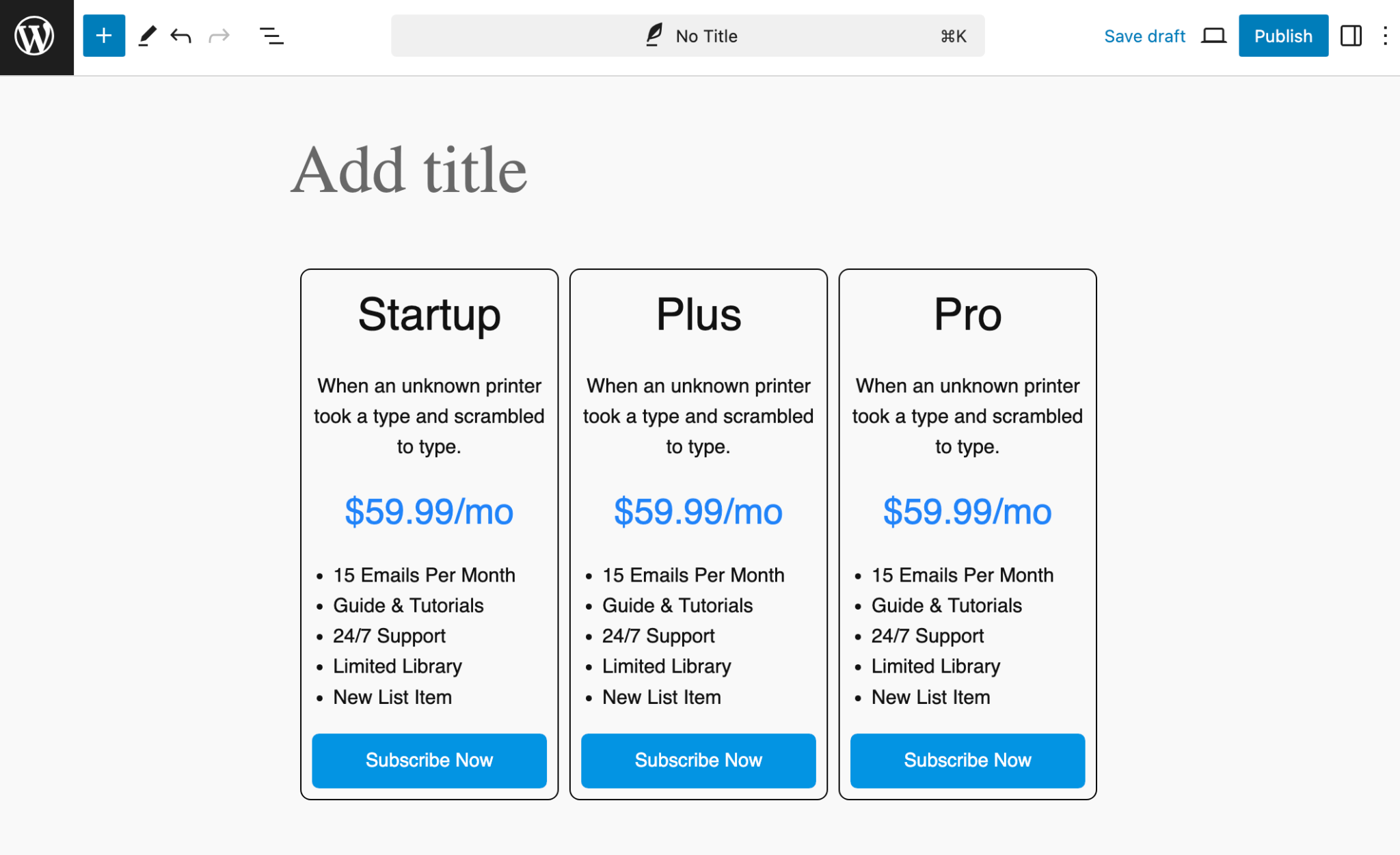 How to Create a Pricing Table in WordPress Block Editor