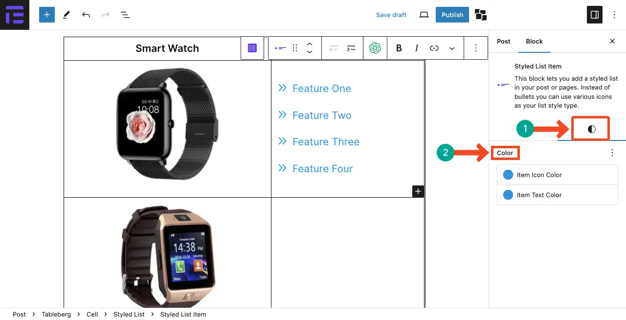 How to Add Styled Lists in WordPress Tables - Tableberg