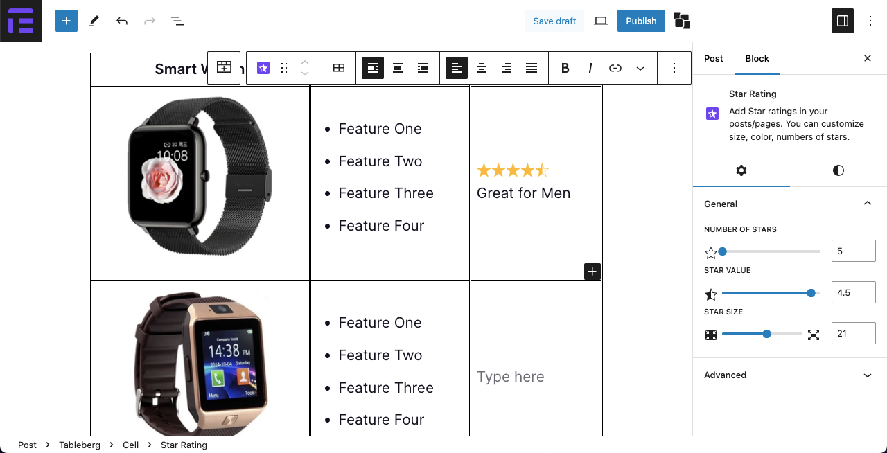 How to Add Star Rating in WordPress Tables - Tableberg