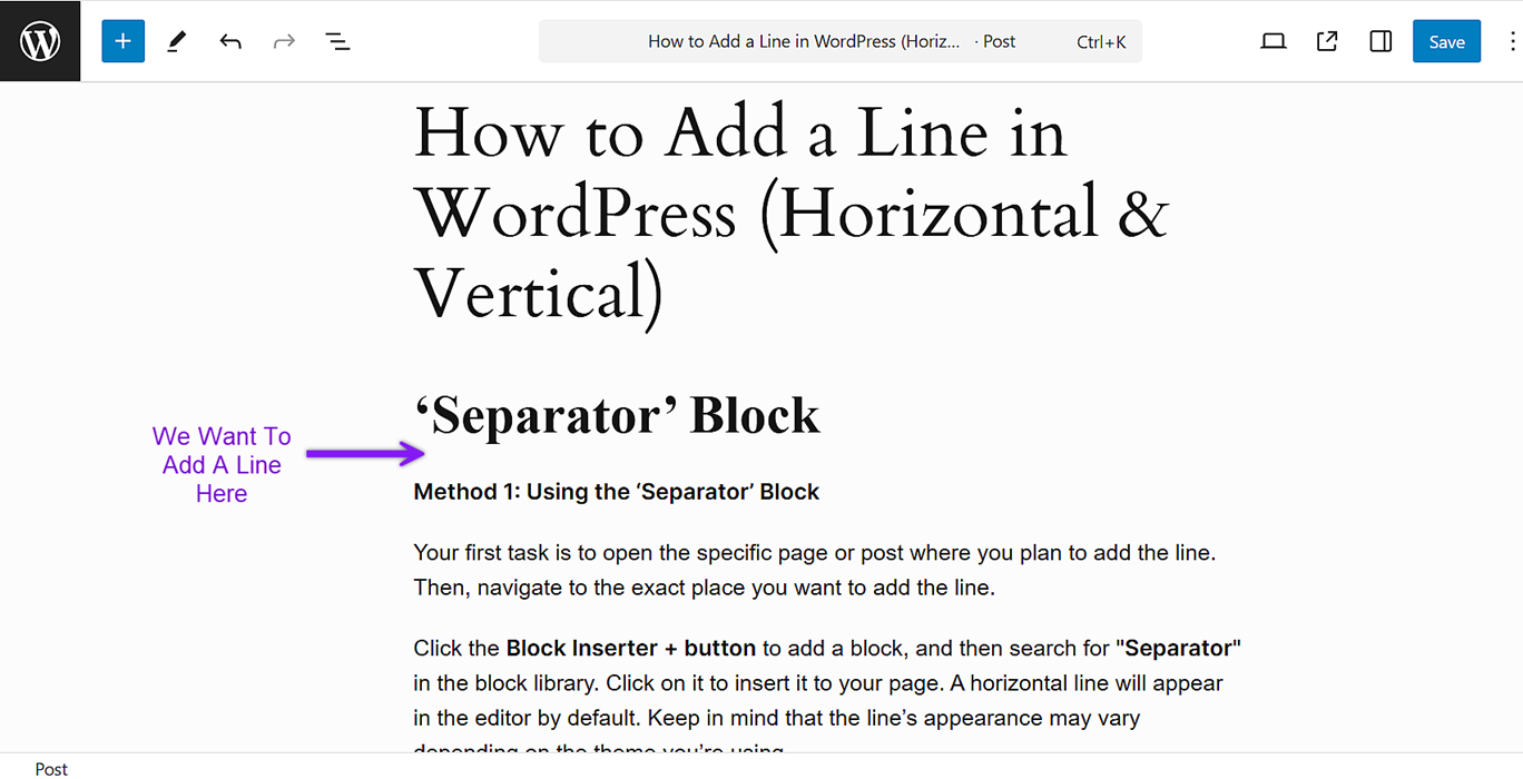 How to Add a Line in WordPress (Horizontal & Vertical)