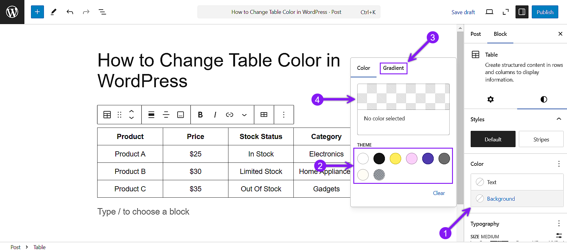 How to Change Table Color in WordPress Without Coding