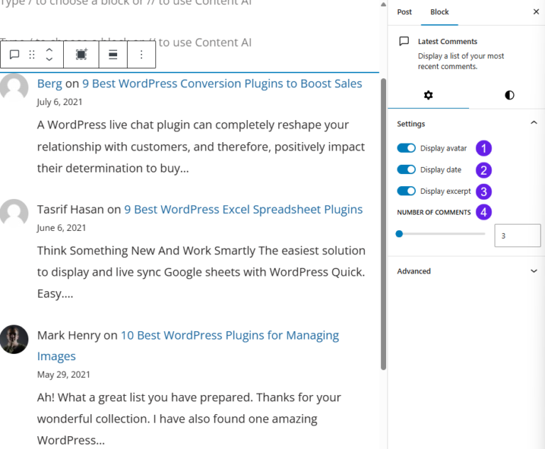 Latest Comments Block - How to Use & Overview
