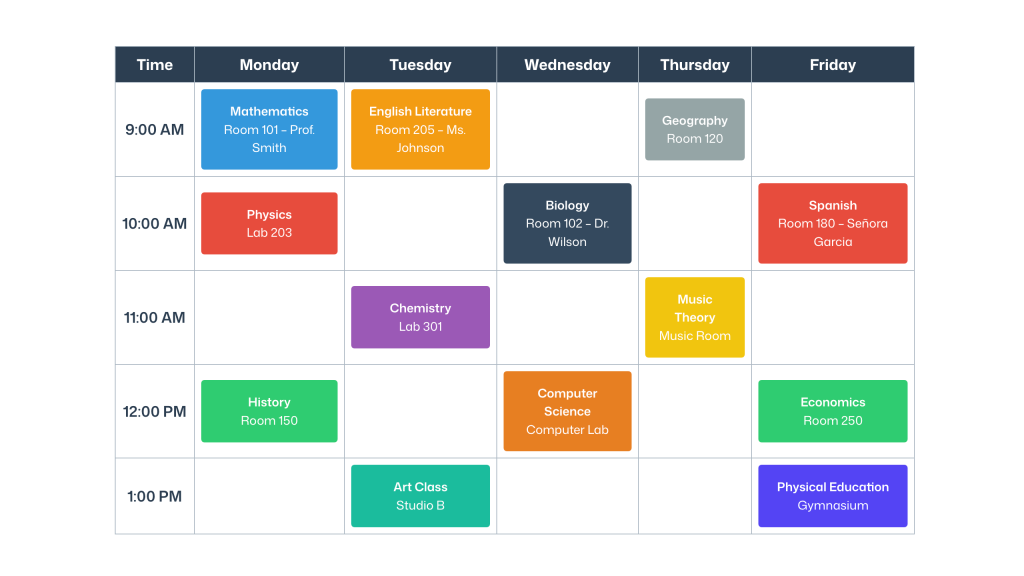 Weekly Class Timetable | WordPress Table Pattern